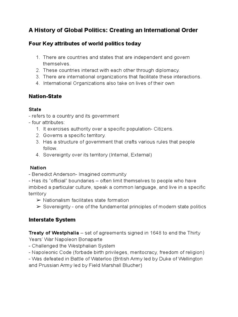 History of Global Poitics - Creating An International Order | PDF