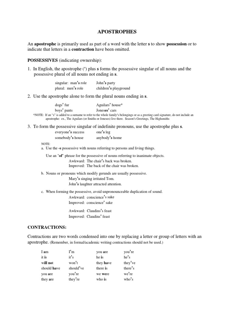 Apostrophe Usage and Exercises | PDF | Grammatical Number | Noun
