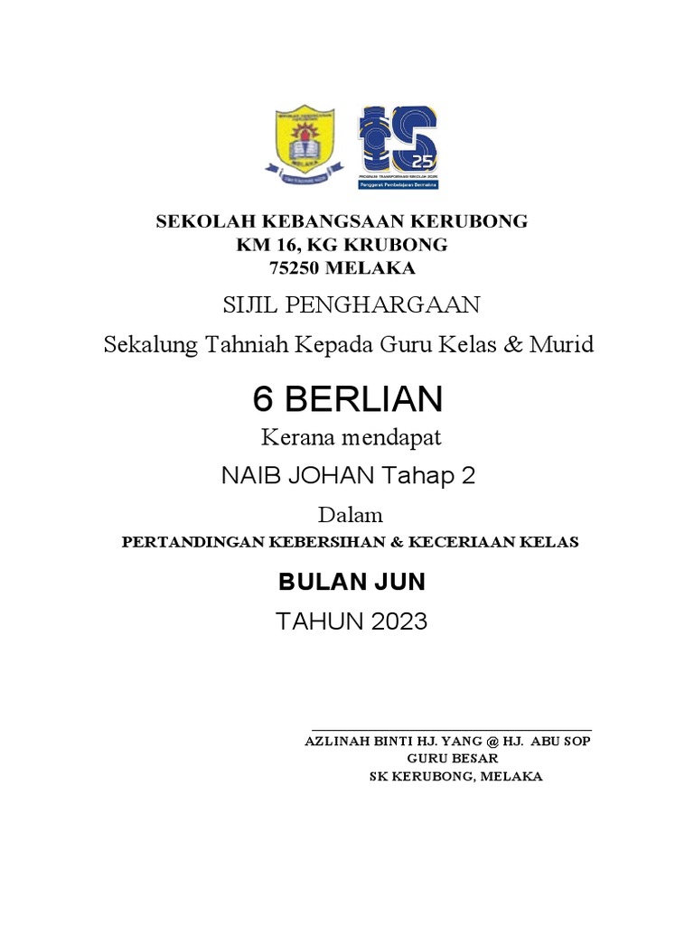 SIJIL KEBERSIHAN DAN KECERIAAN - Google Docs - Copy | PDF