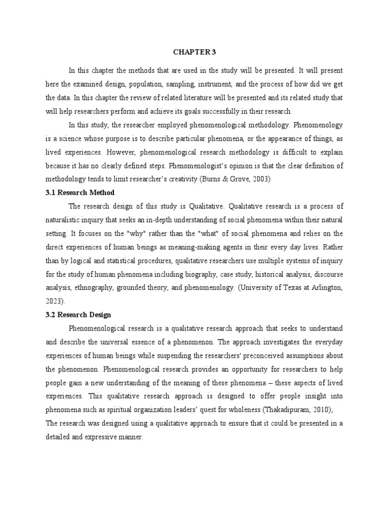 Chapter 3 | PDF | Methodology | Phenomenology (Philosophy)