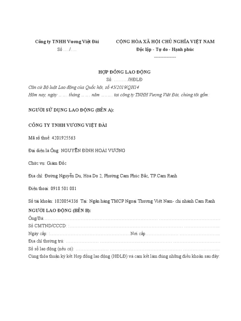 Hop Dong Lao Dong | PDF