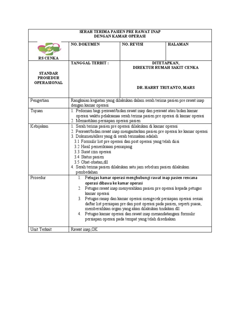 SPO Menerima Pasien PRE OP | PDF