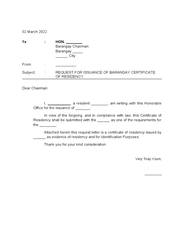 Request From Barangay Certificate | PDF