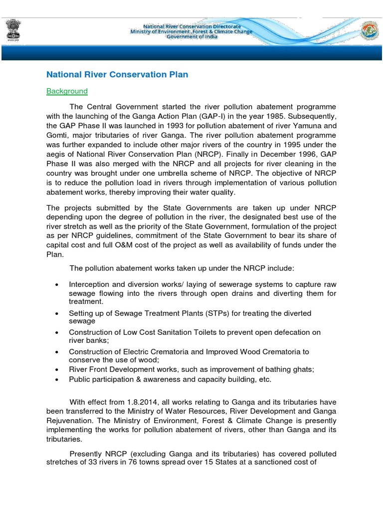 National River Conservation Plan Overview | PDF | Sewage Treatment ...