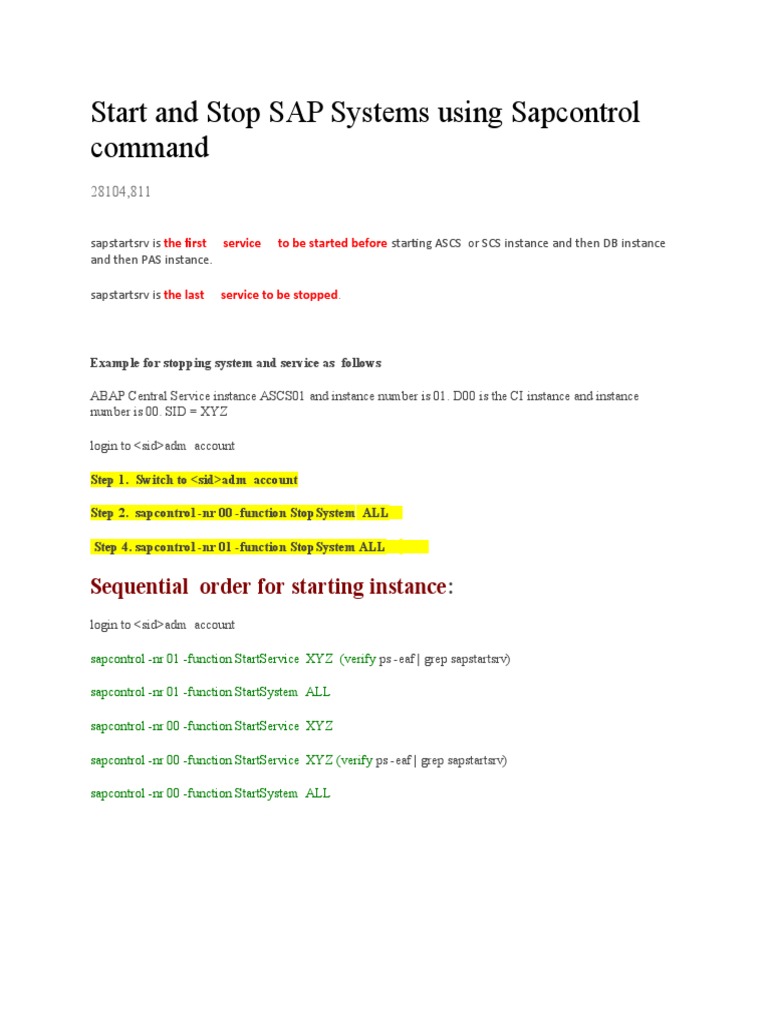 Start and Stop SAP Systems Using Sapcontrol Command | PDF | Operating System Families ...