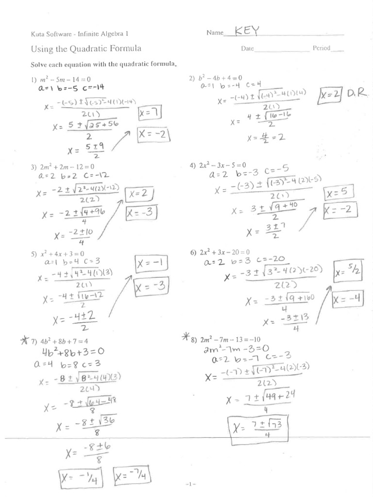 Day 2 - The Quadratic Formula Homework Answer Key | PDF
