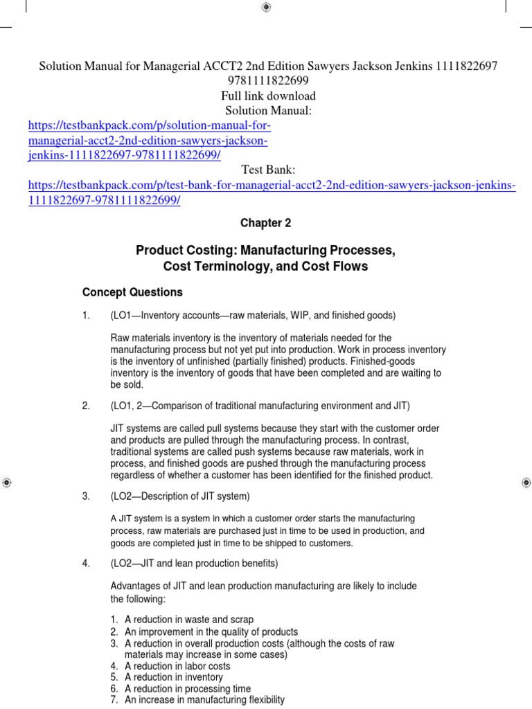 Managerial ACCT2 2nd Edition Sawyers Jackson Jenkins Solution Manual | PDF | Cost Of Goods Sold ...