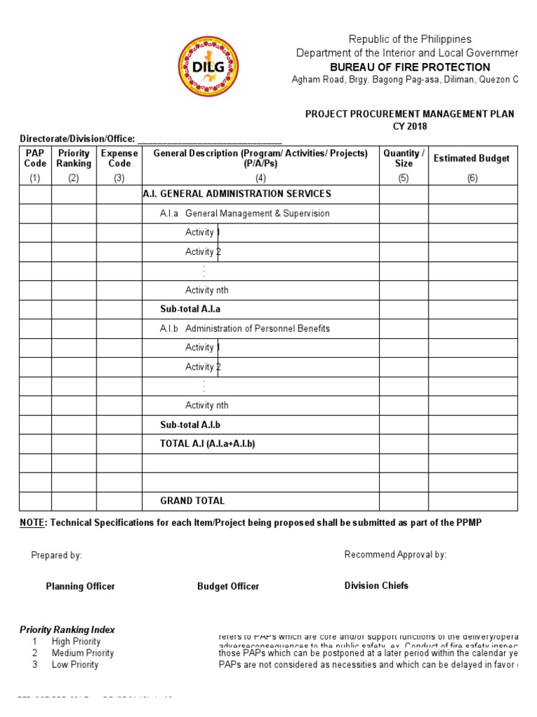 1F PPMP NHQ Form Rev00 052418 | PDF