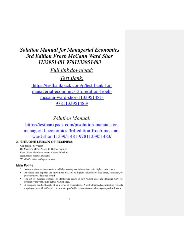 Managerial Economics 3rd Edition Froeb McCann Ward Shor Solution Manual ...