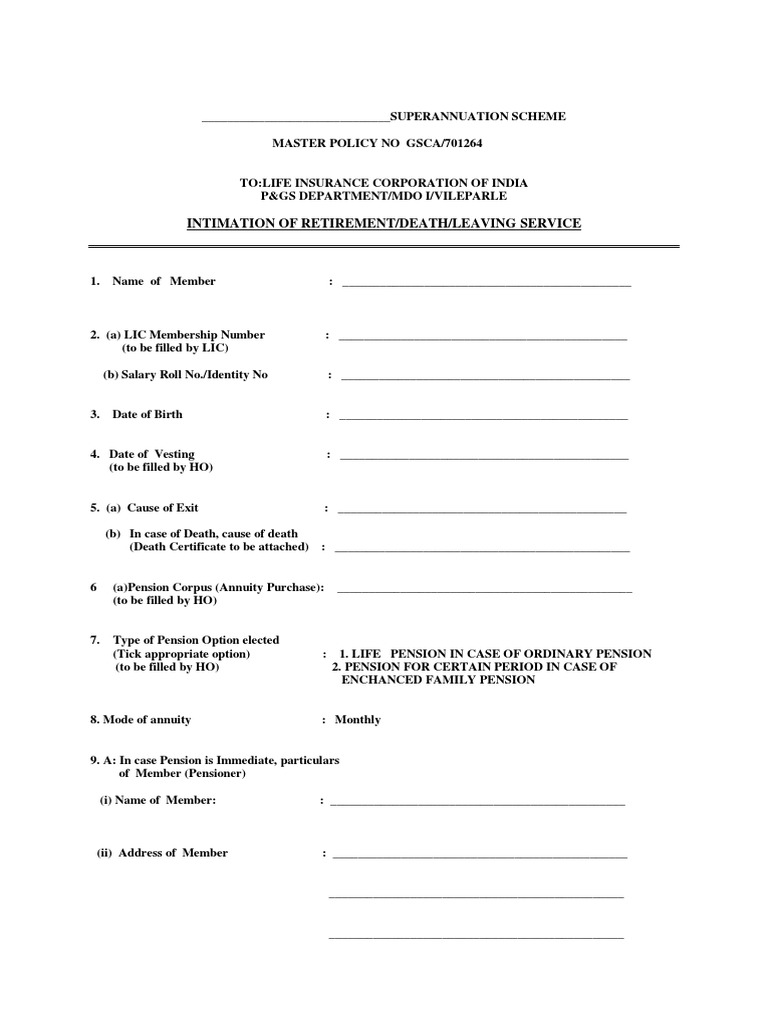 Superannuation Scheme Form | PDF | Pension | Life Insurance
