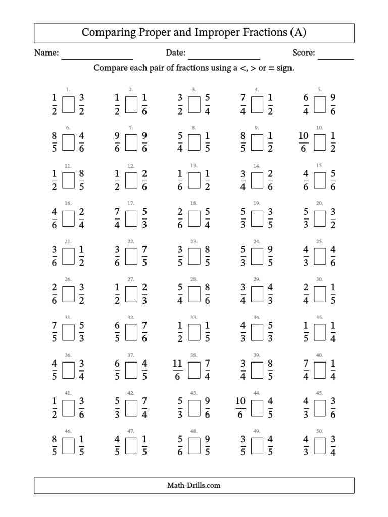 Compare Proper vs. Improper Fractions | PDF | Division (Mathematics ...