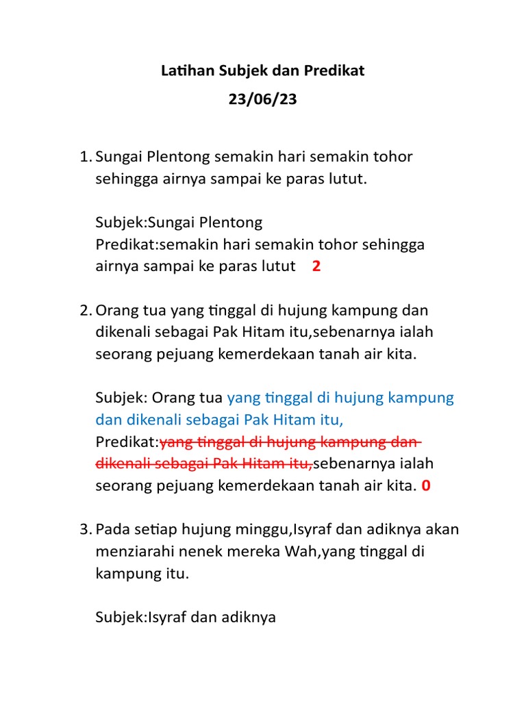 Latihan Subjek dan Predikat dalam Bahasa | PDF