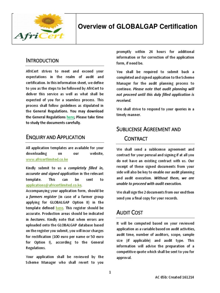 Overview of GLOBALGAP Certification by AfriCert | PDF | Audit | Business