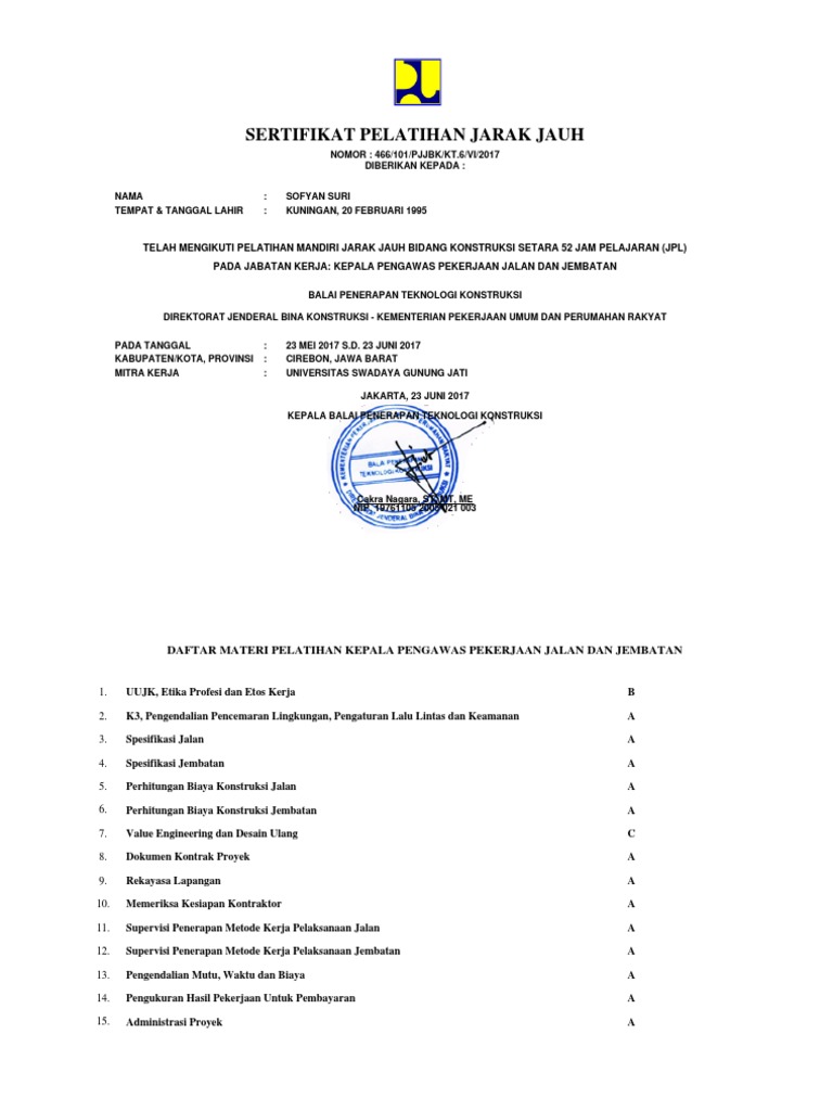 Sertifikat Hasil Pelatihan | PDF