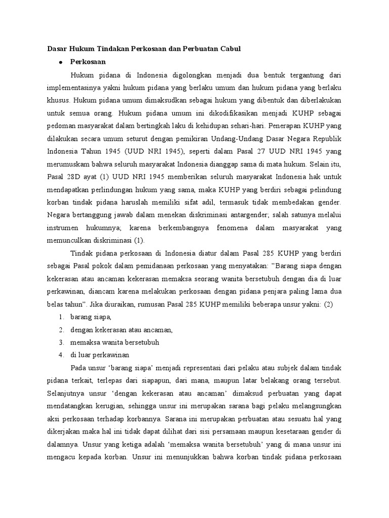 Dasar Hukum Tindakan Perkosaan Dan Perbuatan Cabul | PDF