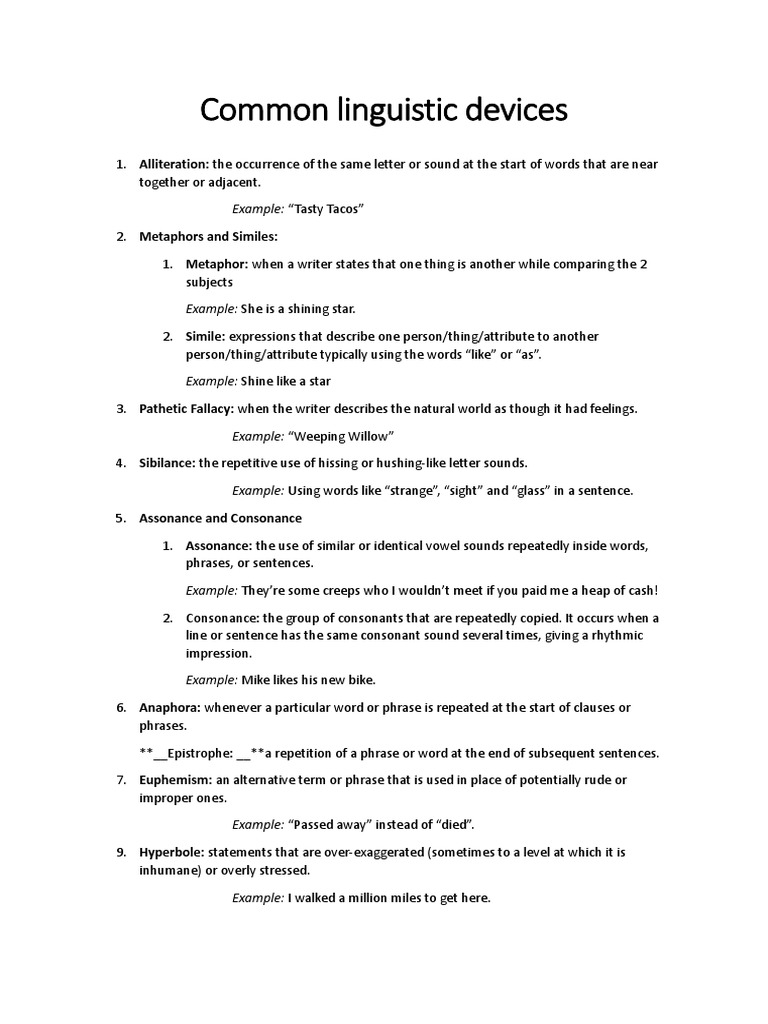 Common Linguistic Devices | PDF | Word | Sentence (Linguistics)