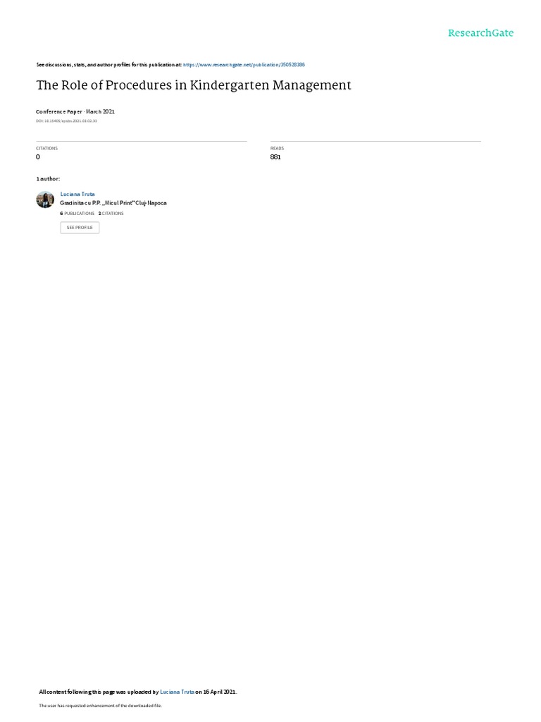 Procedures in Kindergarten Management | PDF | Evaluation | Leadership