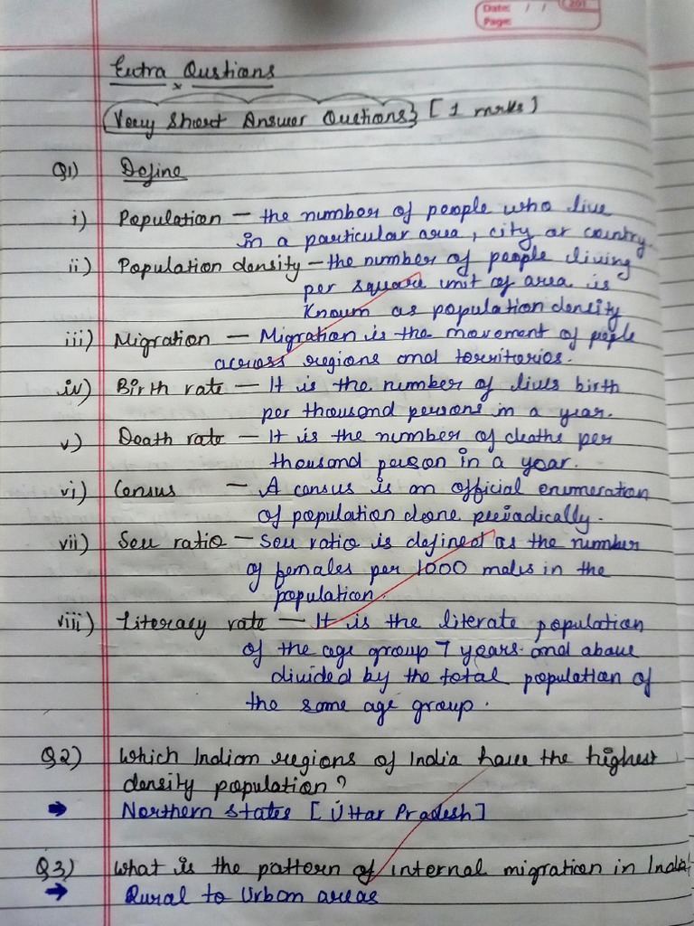 Geography-CHAPTER-6 Population Question - Answer - 230123 - 134530 | PDF