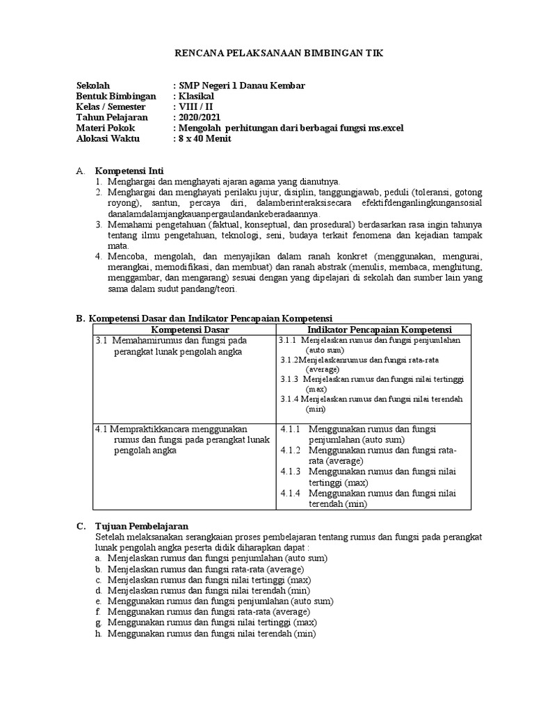 RPP Excel Rumus 1 | PDF