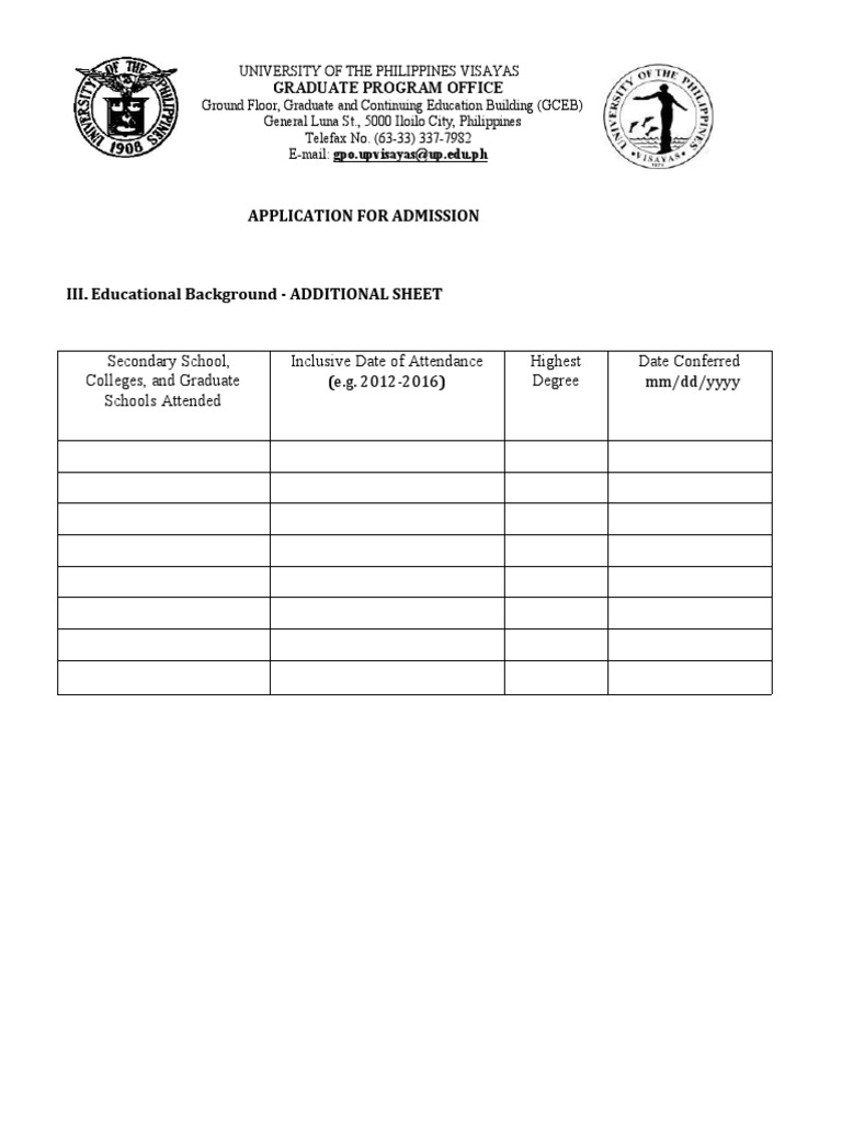 Educational Background Admission Form | PDF