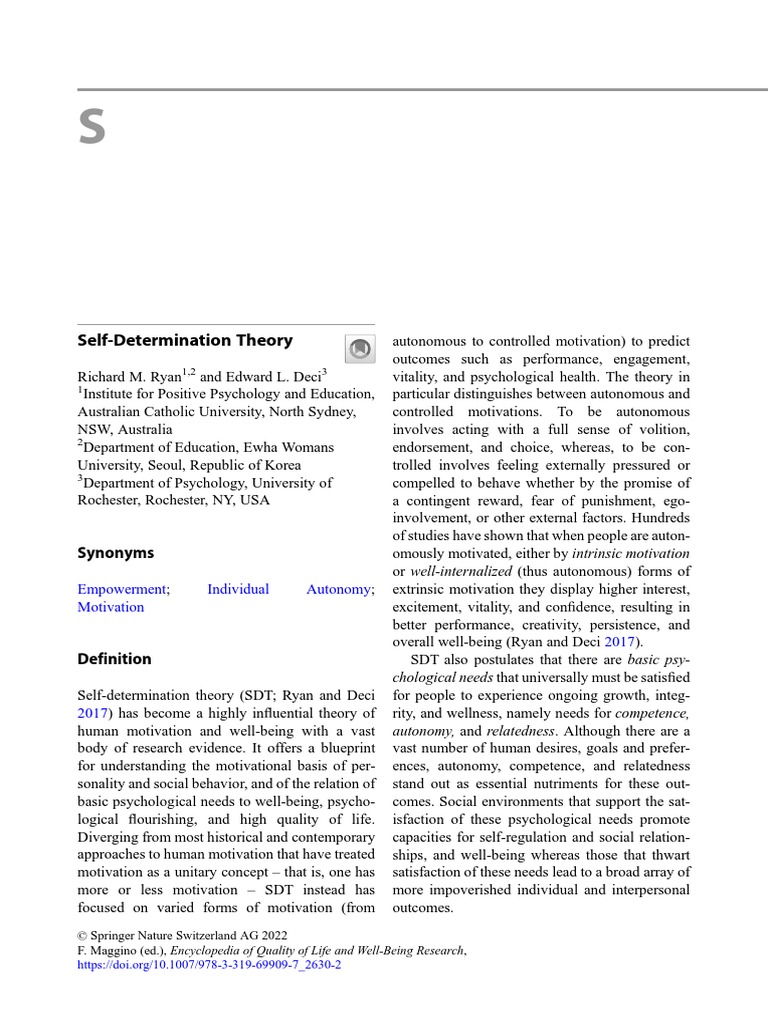 2022 RyanDeci SDT Encyclopedia | PDF | Motivational | Motivation