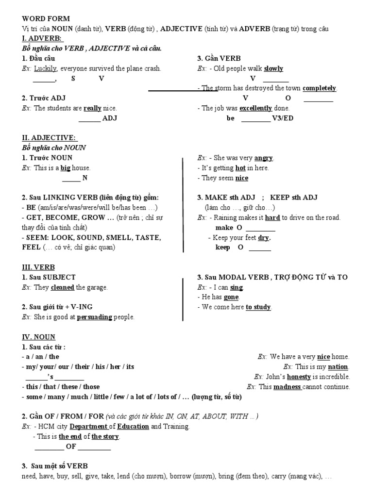 Word Form Ly Thuyet | PDF | Verb | Adjective