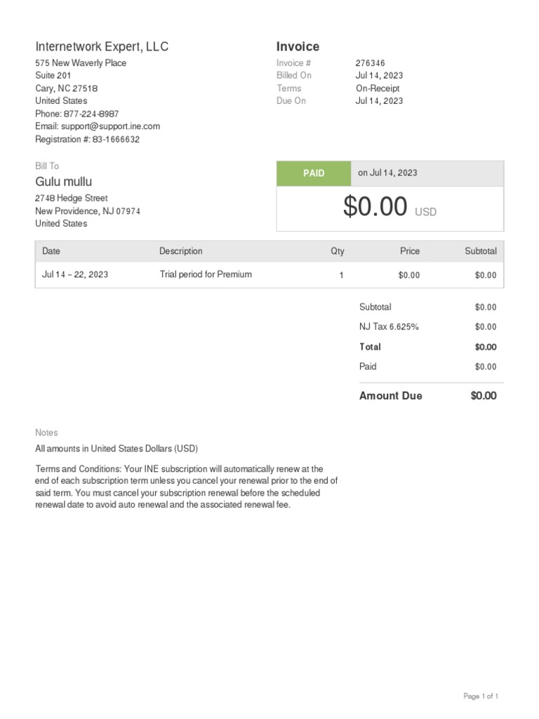 Internetwork Expert, LLC: Invoice | PDF