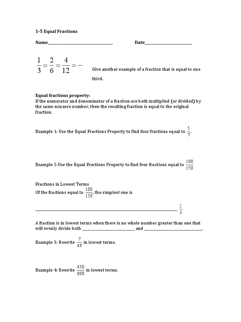 1-5 Equal Fractions | PDF | Language Arts & Discipline | Computers