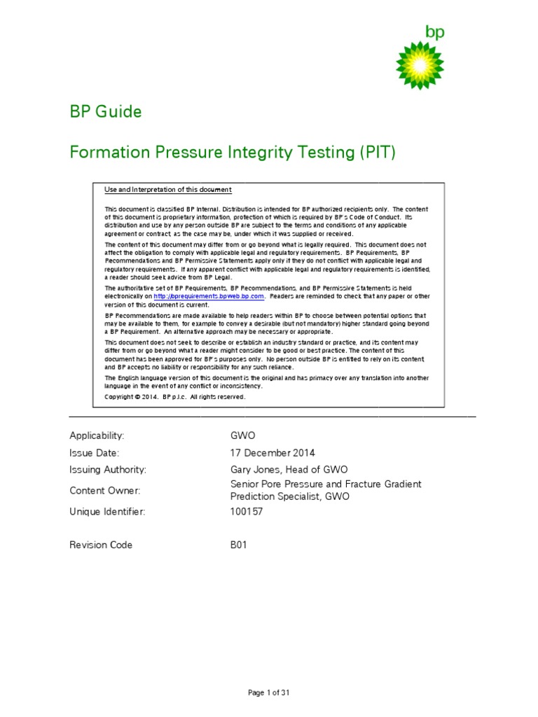 #VIP Formation Pressure Integrity Testing GP | PDF | Casing (Borehole)