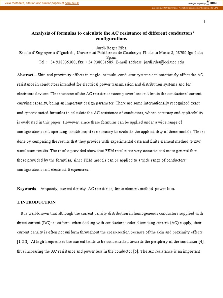 Analysis of Formulas To Calculate The AC Resistance of Different ...