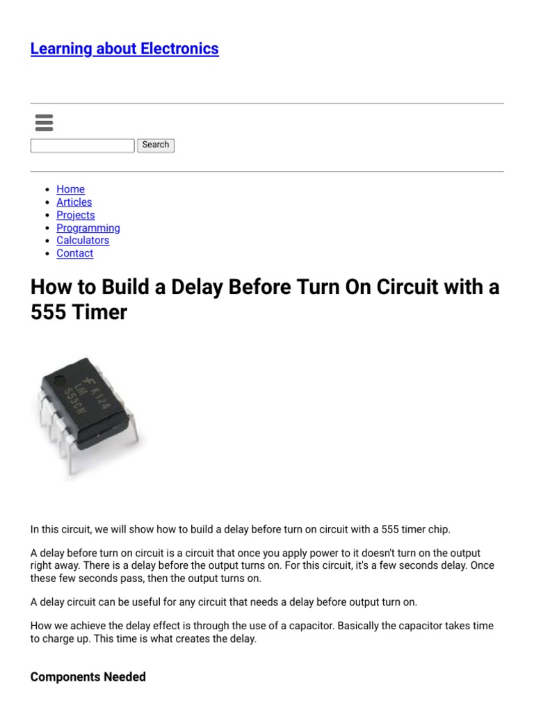 Delay Before Turn On Circuit With A 555 Timer - Pdf-Flattened | PDF | Electrical Network | Capacitor