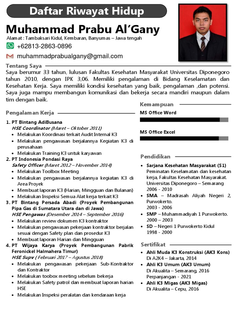 CV Ahli K3 Umum Muhammad Prabu Al'Gany | PDF