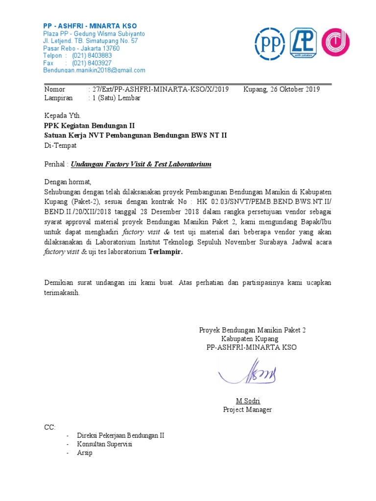 Surat Factory Visit & Uji Laboratorium ITS | PDF
