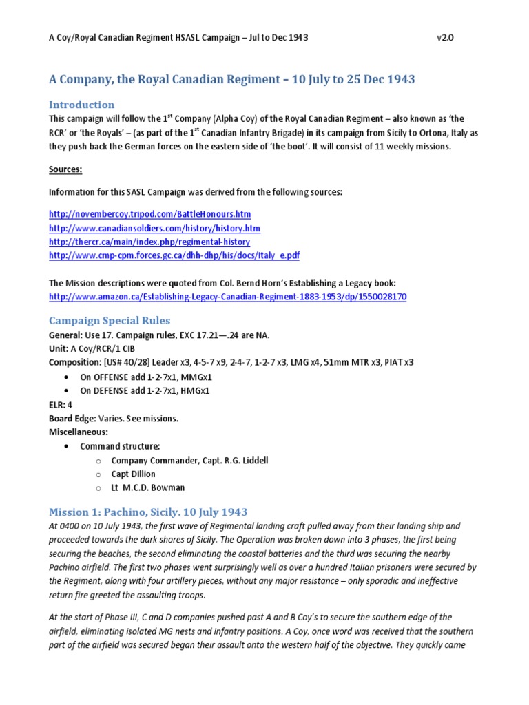 A Coy, The RCR SASL Campaign Jul - Dec 1943 Ed2 | PDF | Warfare ...