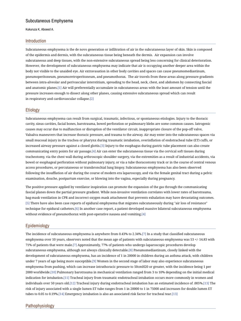 Subcutaneous Emphysema - StatPearls - NCBI Bookshelf | PDF ...
