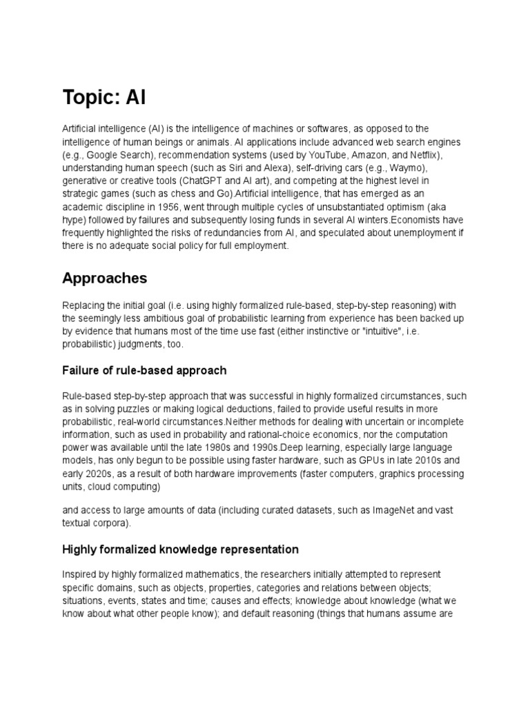 Topic - AI | PDF | Artificial Intelligence | Intelligence (AI) & Semantics