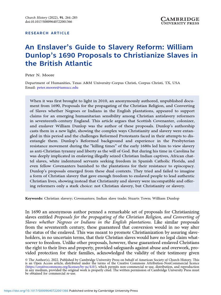 An Enslavers Guide To Slavery Reform William Dunlops 1690 Proposals To ...