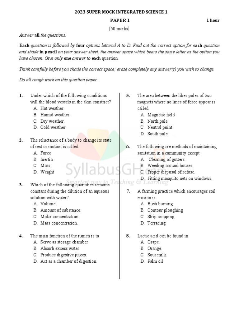 2023 Super Mock Int. Science 1 | PDF | Soil | Water