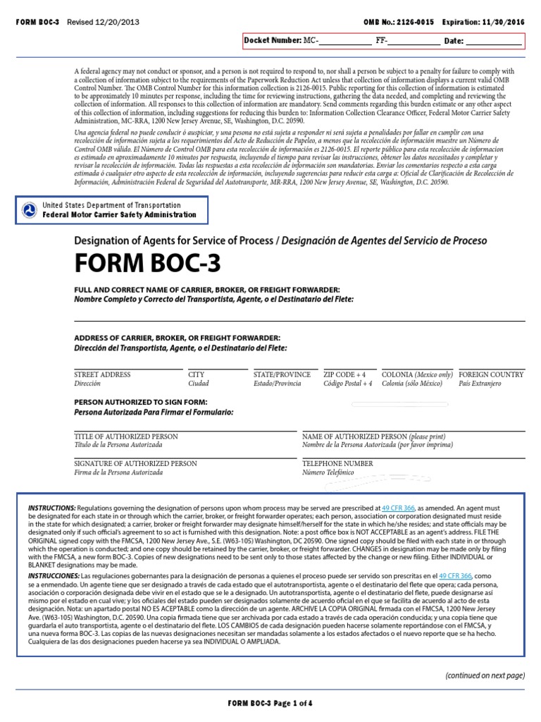 BOC-3 | PDF | Código postal | Gobierno Federal de los Estados Unidos