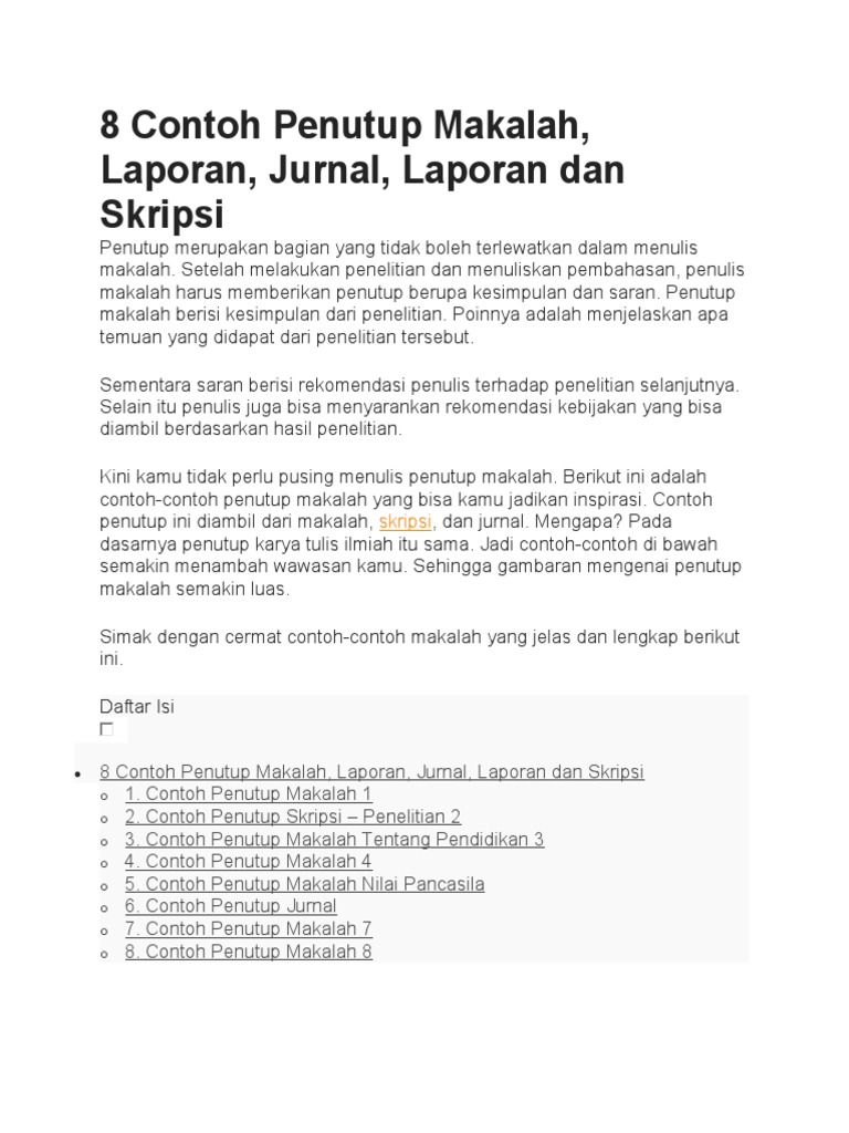 8 Contoh Penutup Makalah | PDF