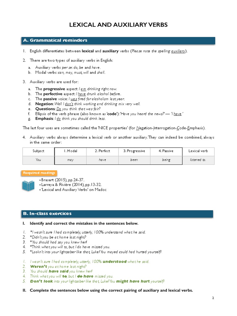 Understanding Lexical and Auxiliary Verbs | PDF | Verb | Linguistics