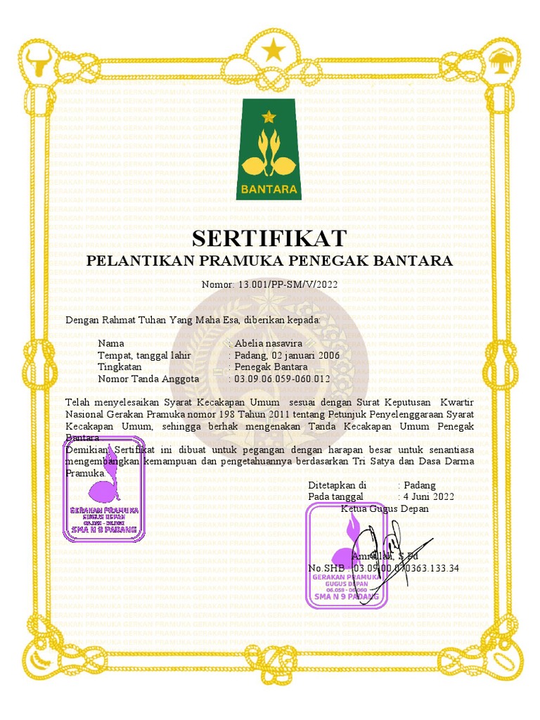 SERTIFIKAT Pramuka | PDF