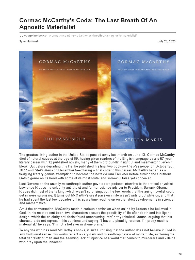 Hummel-Cormac McCarthy | PDF