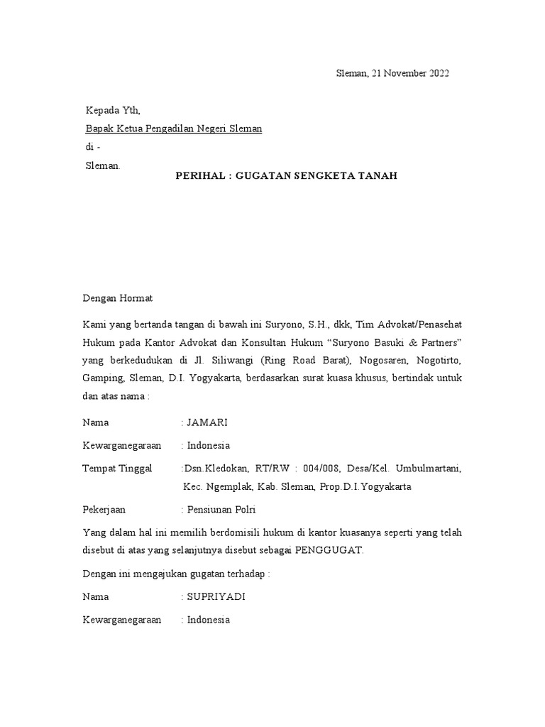 Contoh Surat Gugatan | PDF