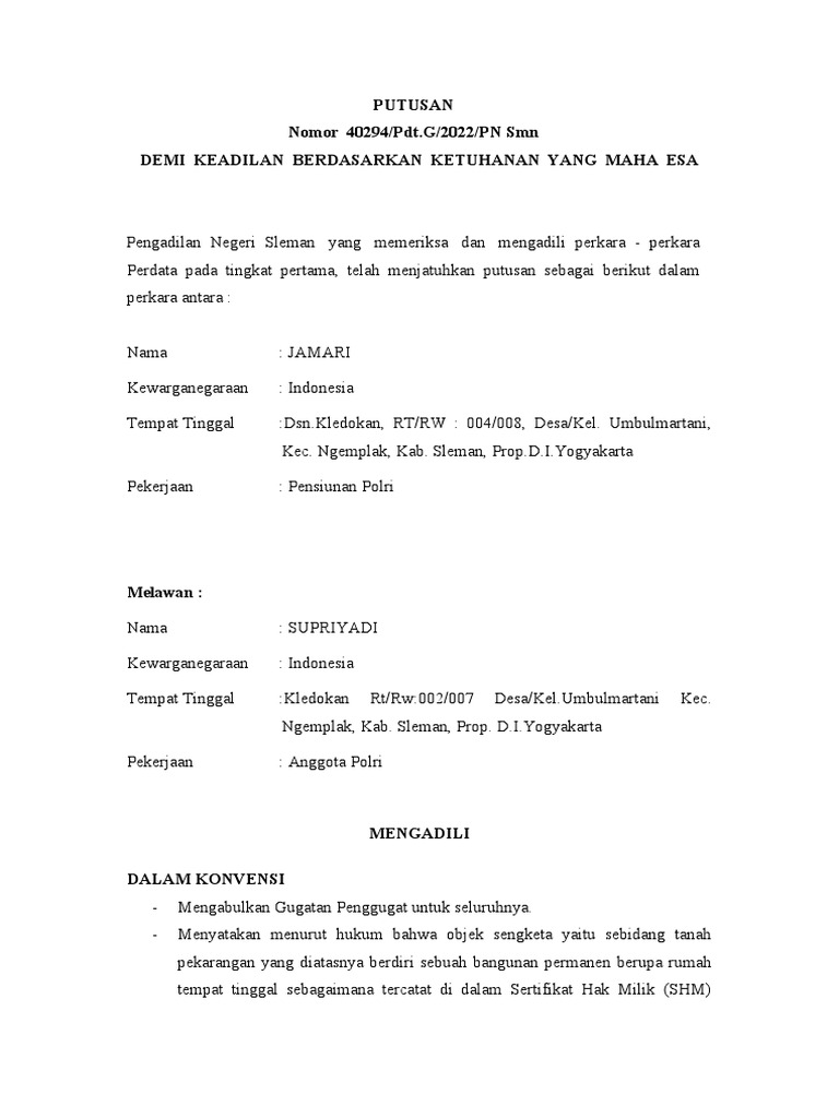 Contoh Putusan Pengadilan | PDF