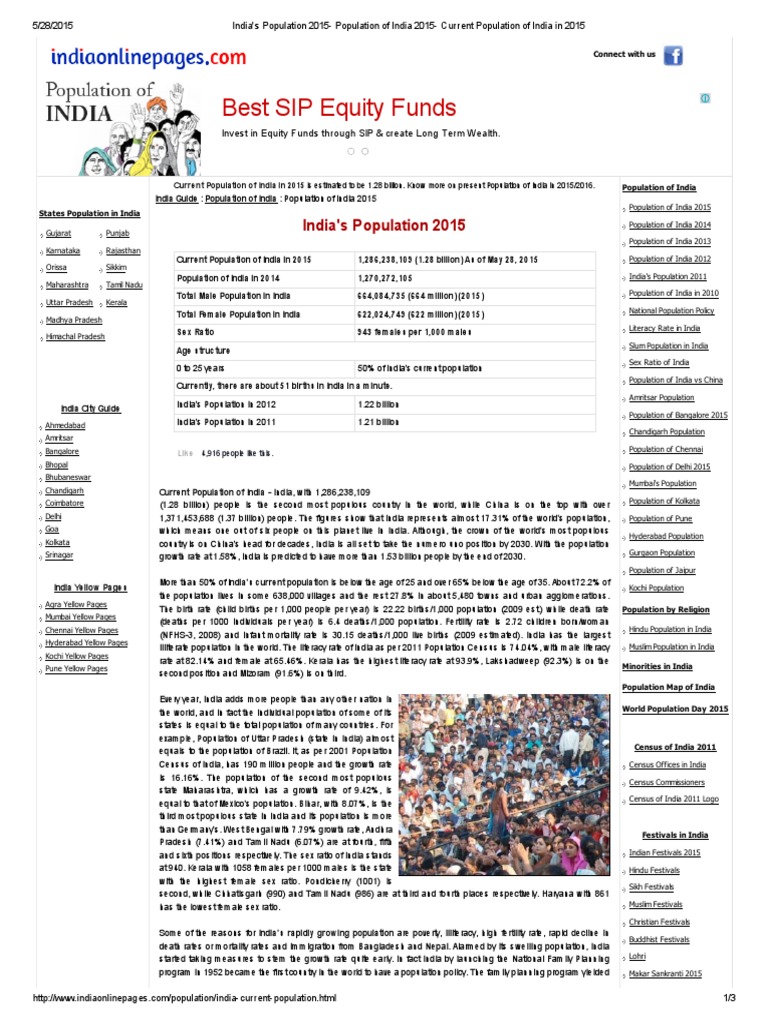 India's Population Overview 2015 | PDF | South Asia | Asia