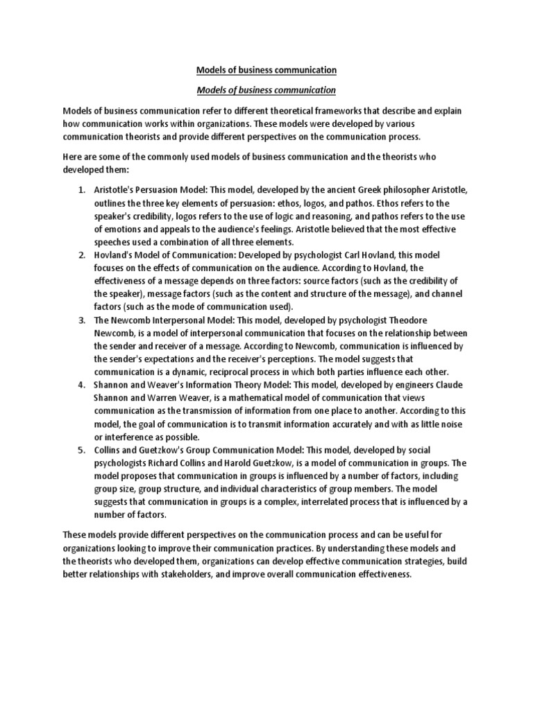 Communication Models | PDF | Communication | Human Communication
