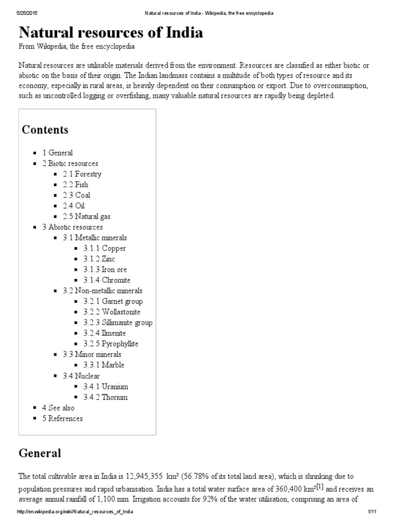 Natural Resources of India - Wikipedia, The Free Encyclopedia | PDF ...