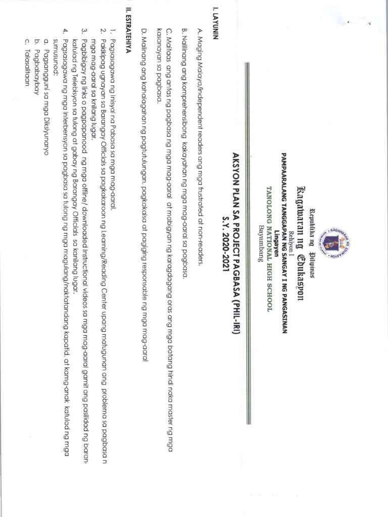 Action Plan Project Pagbasa S.Y. 2020 2021 | PDF