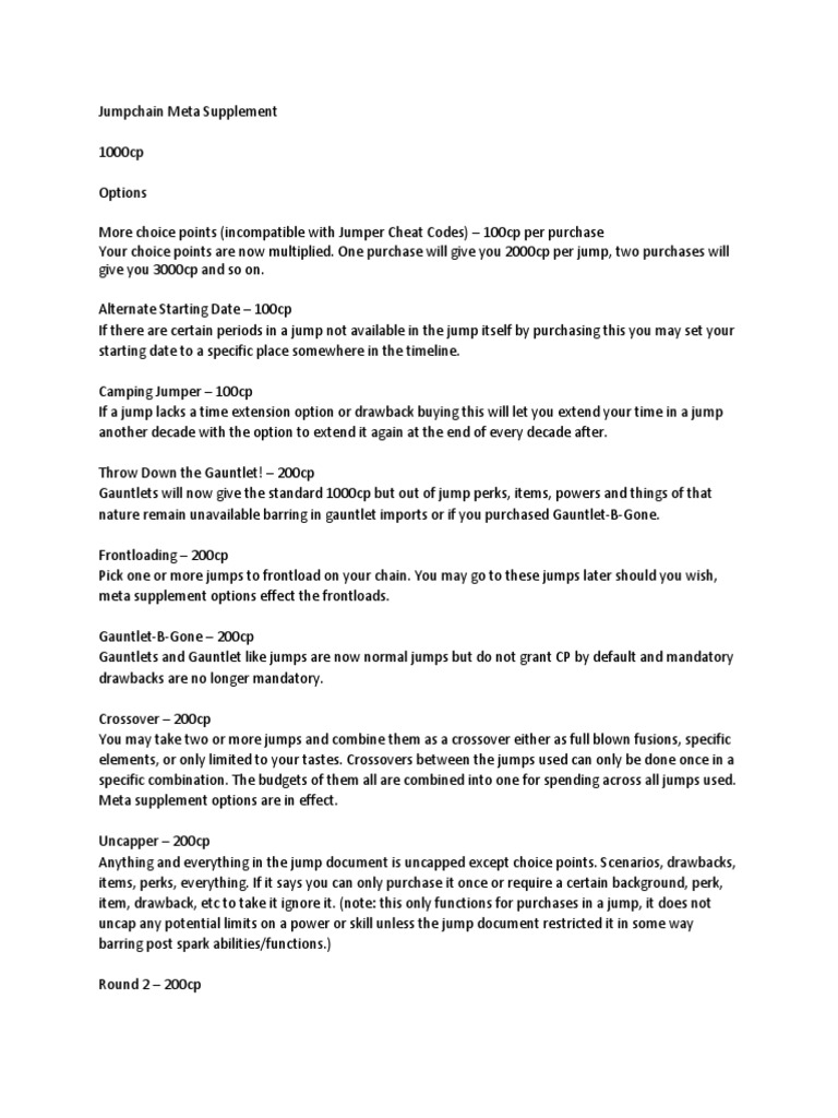 Jumpchain Meta Supplement | PDF | Computing